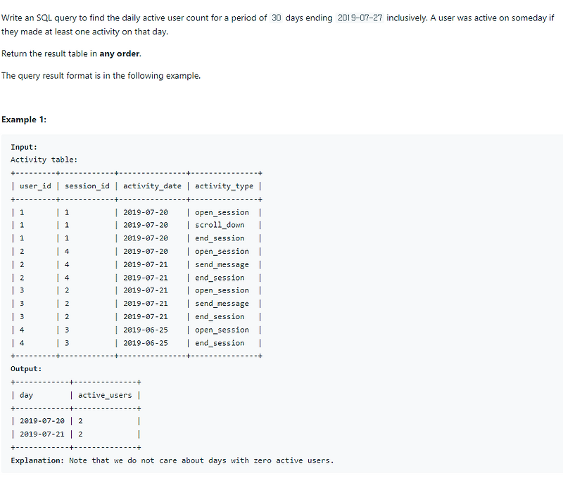 leetcode 1141. User Activity for the Past 30 Days I