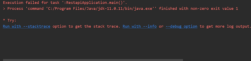 finished with non-zero exit value 1 — 백엔드