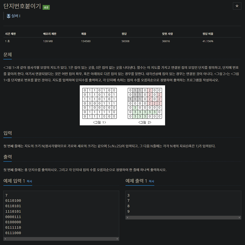 [Python] 백준 풀기 2667 - 단지번호붙이기