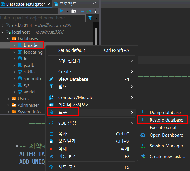 [DBeaver] dump.sql SCHEMA 파일 imoprt 가져오기