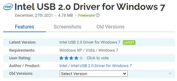 Intel USB 2.0 Driver for Windows 7 무료 다운로드
