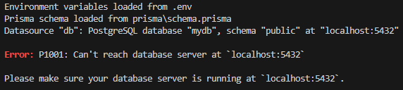 [DB][Prisma] Can't reach database server at 'localhost:5432' 오류