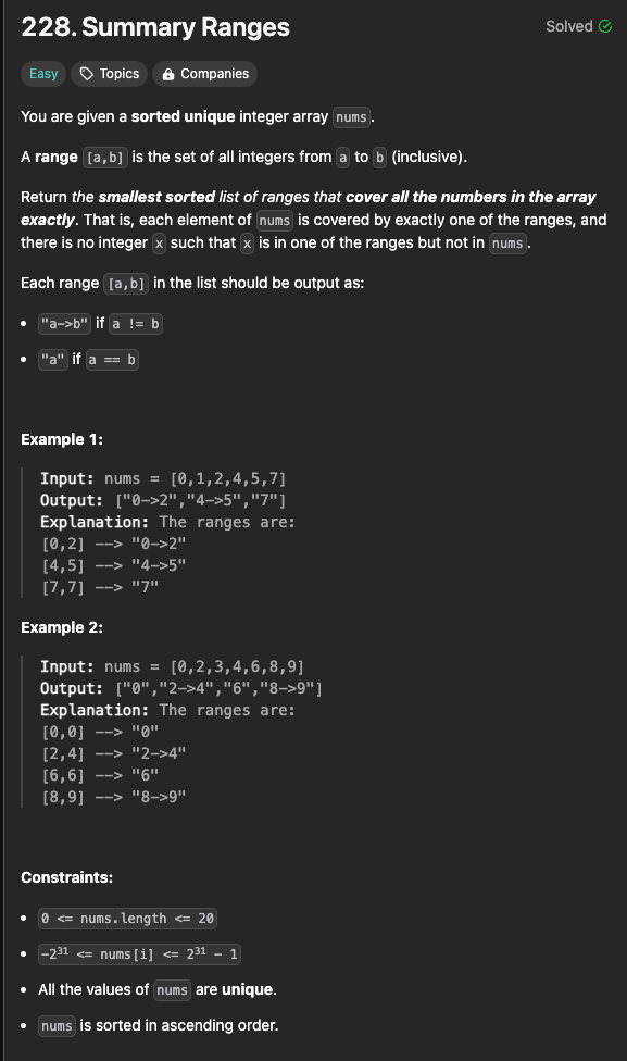 (간단한 코드)리트코드 228. Summary Ranges