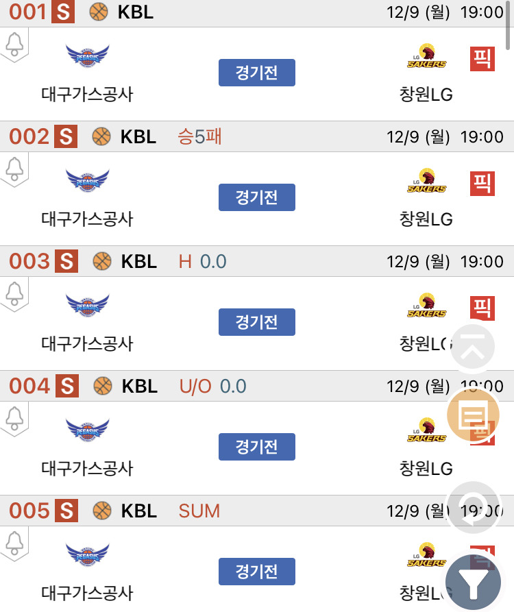 12월 9일 대구가스공사 대 창원LG, 신한은행 대 BNK썸 경기 추천픽