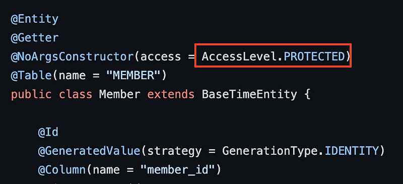 @NoArgsConstructor 액세스 레벨을 PROTECTED로 하는 이유