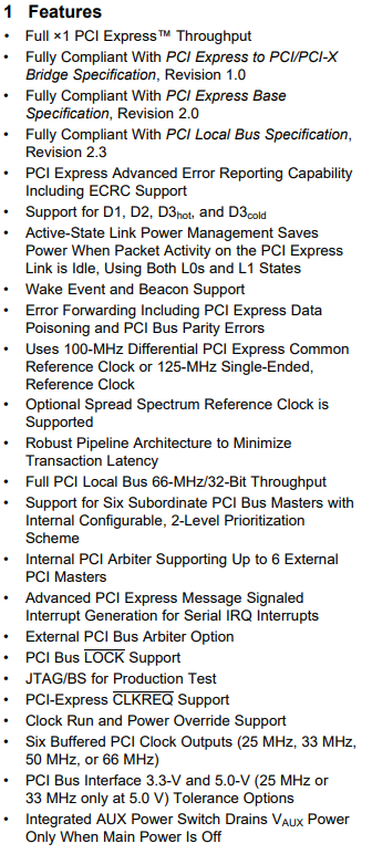 XIO2001 PCI-PCIe Bridge