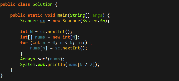 [ SWEA_D1 ] 2063. 중간값 찾기 _ JAVA 문제풀이