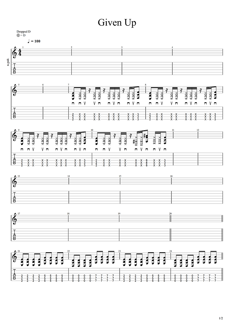 Linkin park - Given up 일렉기타 입문곡 타브 Easy Electric Guitar Tab