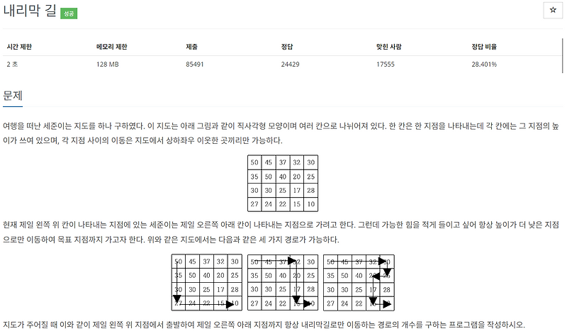 [BOJ/C++] 1520번: 내리막 길