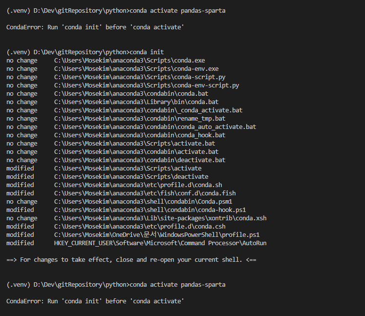 (Python) CondaError: Run 'conda init' before 'conda activate'