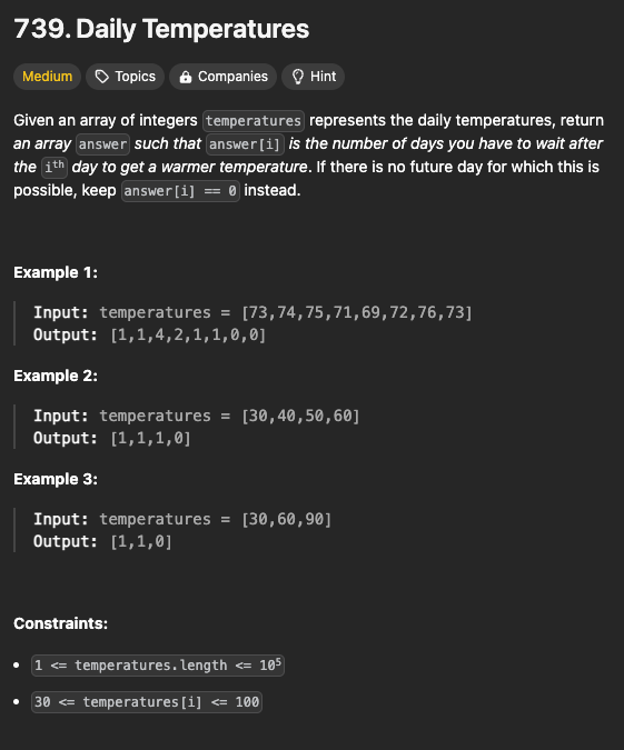 (간단한 코드)리트코드 739. Daily Temperatures