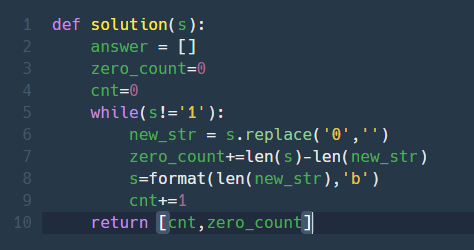 [Programmers] [Level2] 이진 변환 python
