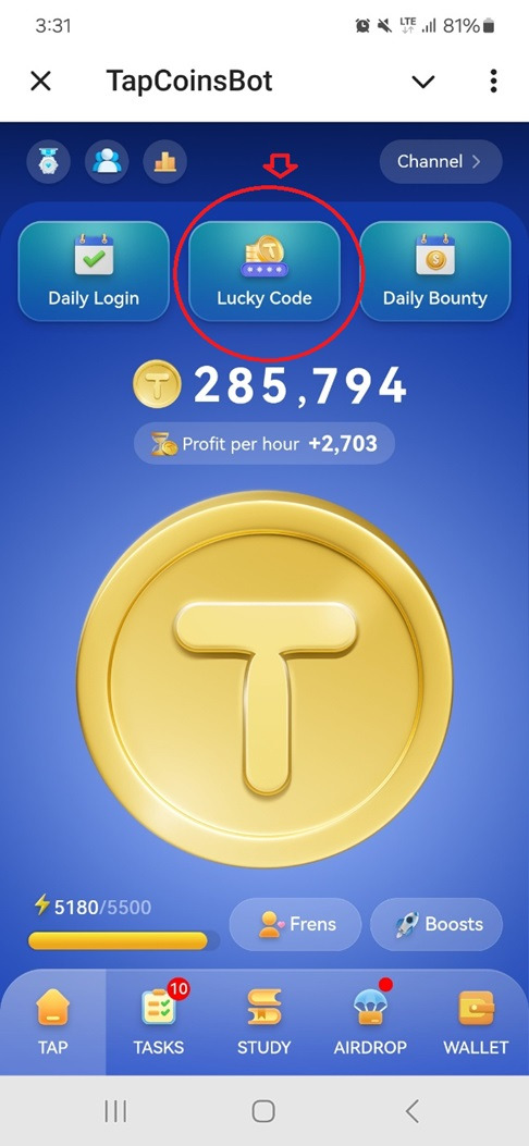 쇠똥구리 DBA :: tapcoins lucky code 공유
