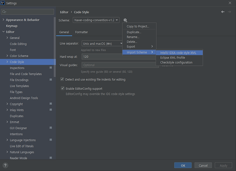 Intellij 네이버 Java 코딩 컨벤션 및 Checkstyle 적용
