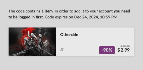 GOG, 12월 21일 경품은 아더사이드 90% 할인 코드