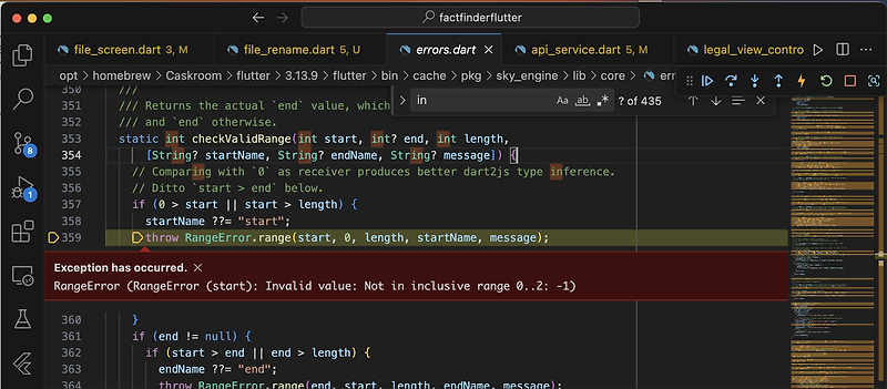 RangeError (RangeError (start): Invalid value: Not in inclusive range 0..2: -1)