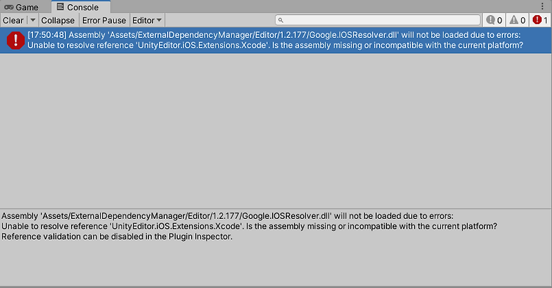 유니티 Google.IOSResolver.dll will not be loaded 에러 문제해결