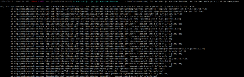 [에러] org.springframework.security.web.firewall.RequestRejectedException: The request was ...