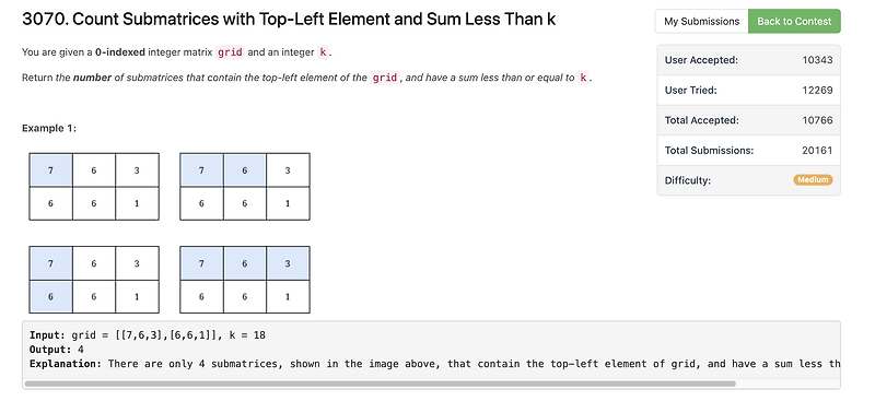 3070. Count Submatrices with Top-Left Element and Sum Less Than k