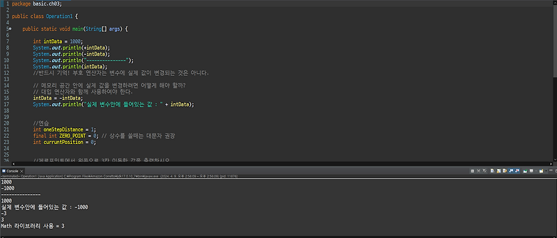 Java Class - 12 연산자(항, 대입, 부호)