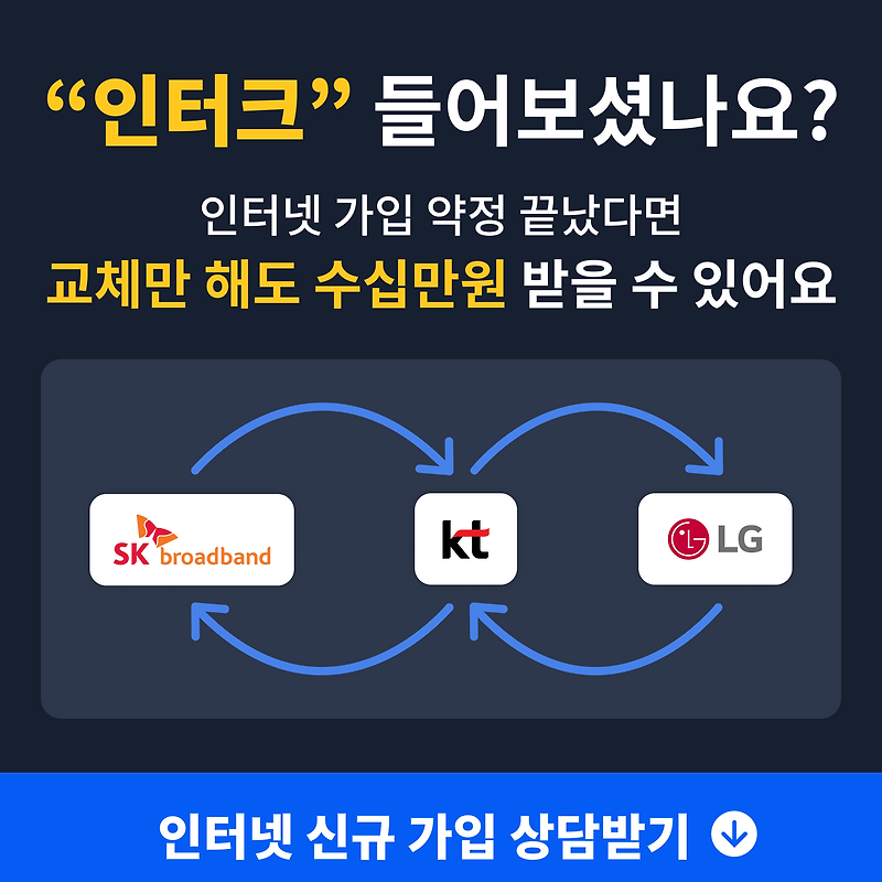 SK, KT, LG 인터넷가입 요금, 현금 혜택 비교 (혜택: 설치 당일 최대 47만원 현금 입금) - (정직한게/믿을만한곳!!)