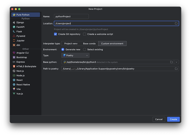 [Poetry] Pycharm Interpreter 설정