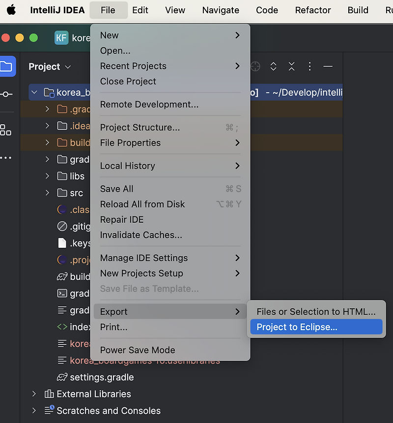 IntelliJ gradle 프로젝트를 eclipse(sts4) gradle project로 간편 이동 복사 import