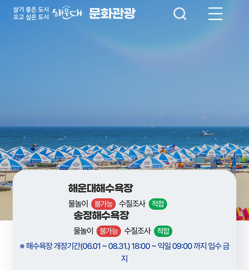 해운대 송정 해수욕장 물놀이 입수 가능 여부 확인