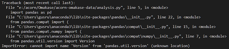[Python] ImportError: cannot import name 'Version' from 'pandas.util.version' (unknown location)
