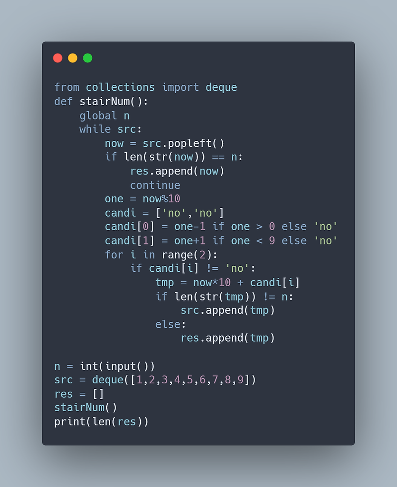 BOJ 10844. 쉬운 계단 수