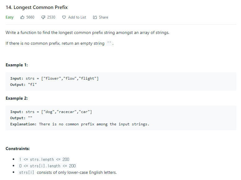 **14. Longest Common Prefix