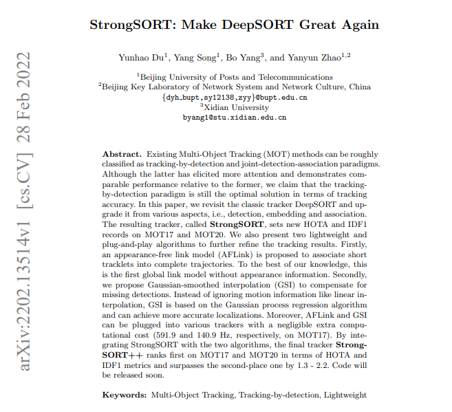 [논문 리뷰] [StrongSORT] StrongSORT: Make DeepSORT Great Again, Yunhao Du et al., 2022 — 초보 개발자의 일기장