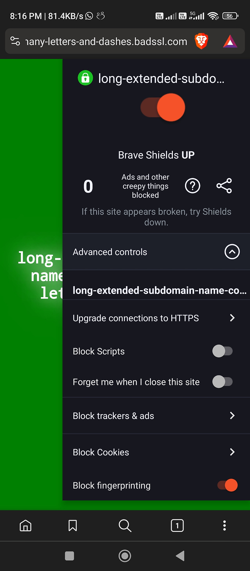 [1-day] Brave Android: Incorrect URL Eliding in Brave Shields Pop Up :: 쵸코비