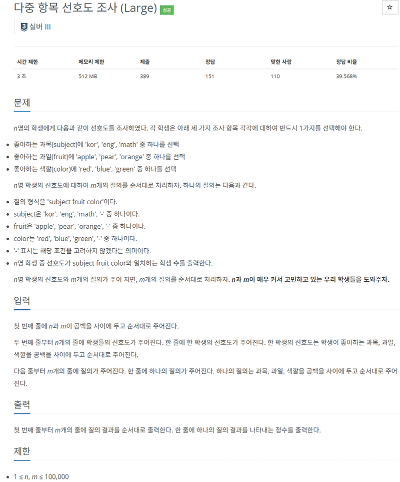 BEAKJOON / 백준 - JAVA 25327번 다중 항목 선호도 조사 (Large) — SlowCoding