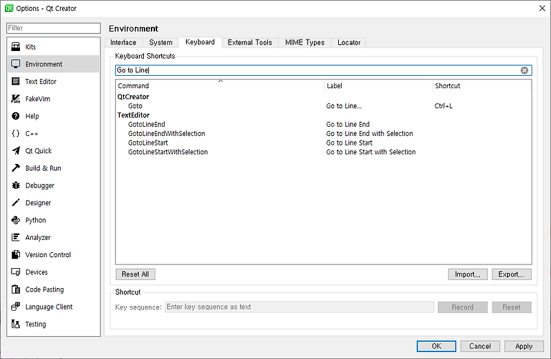 [Qt] Qt에서 단축키 변경하는 방법(+ qt 라인 이동 단축키) — Piemin's log