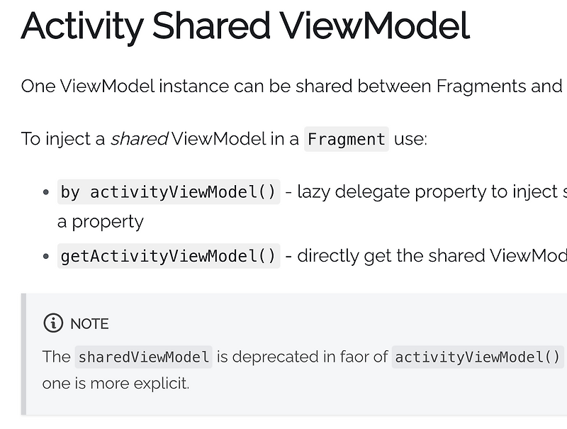 Koin sharedViewModel deprecated. 이제부터는 activityViewModel을 사용하세요.