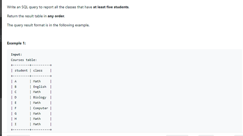 leetcode 596. Classes More Than 5 Students