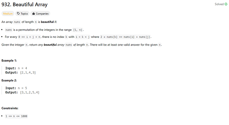 [Leetcode]932. Beautiful Array