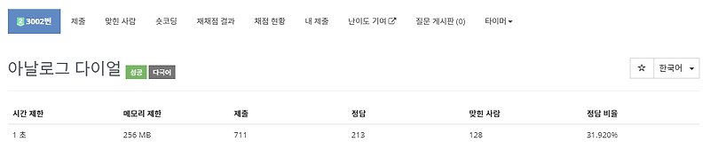 [ BOJ ] 3002 : 아날로그 다이얼 ( PLATINUM 2 ) / C