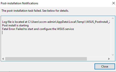 WSUS. Fatal Error: Failed to start and configure the WSUS service ...