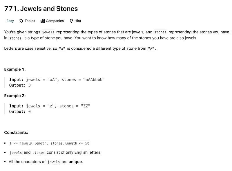 LeetCode [771]: Jewels and Stones — 개발하는 장씨