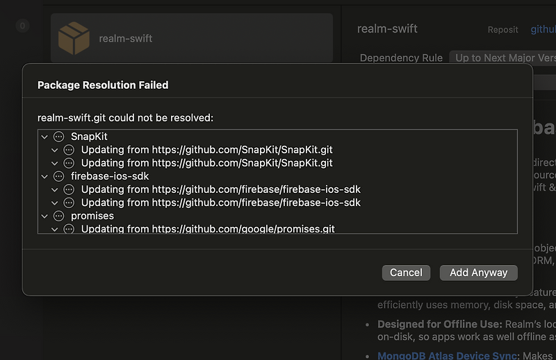 [iOS/Swift] SPM Could not be resolved