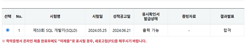 2024년 제53회 SQLD 합격 후기