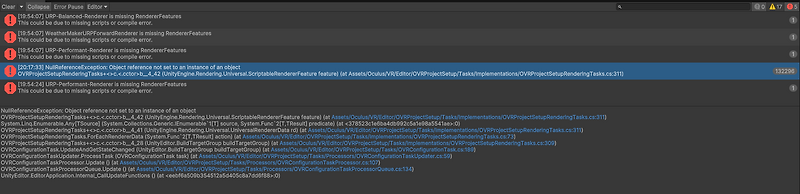 NullReferenceException: Object reference not set to an instance of an object 문제 해결 (URP Missing ...
