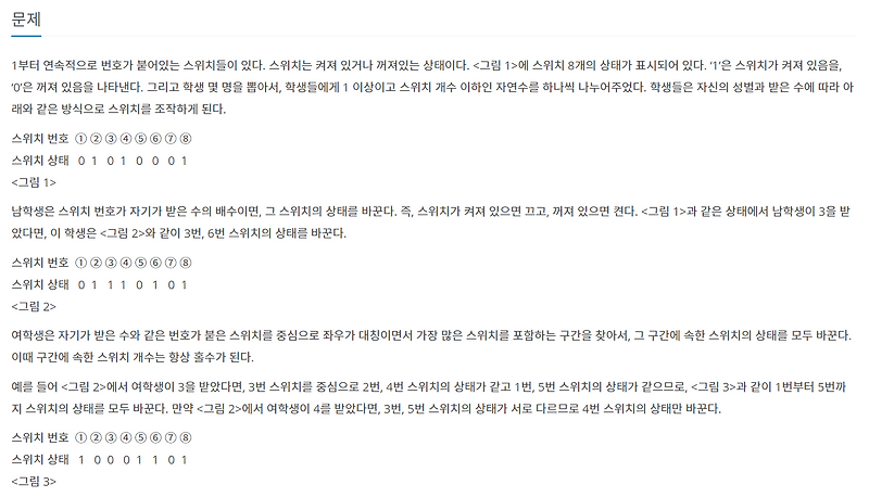 [알고리즘][Python] 백준(BOJ) 1244 스위치 켜고 끄기_파이썬