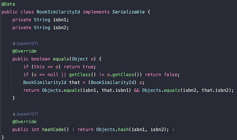 equals()와 hashCode() 재정의에 대해...