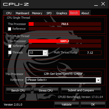 인텔 i5 12세대 - 12400f Cpu z 벤치 점수