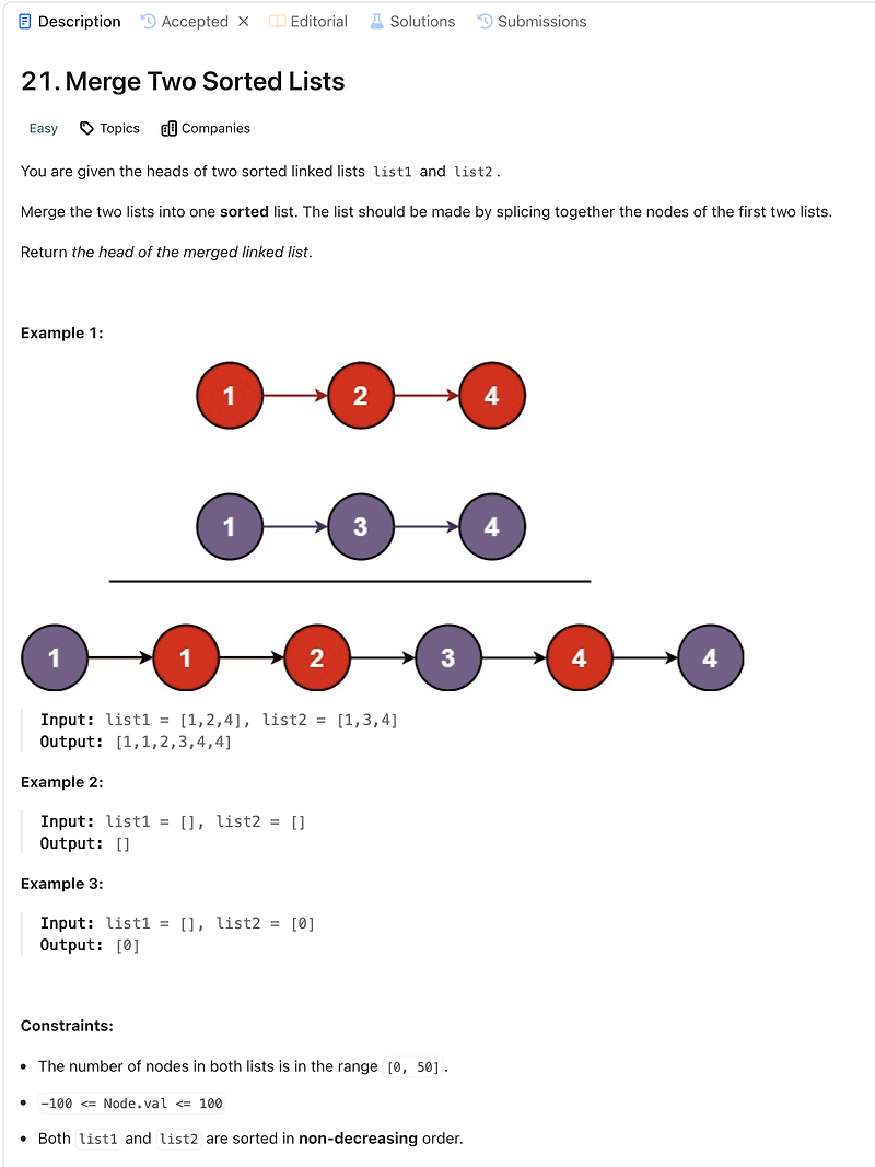 LeetCode [21]: Merge Two Sorted Lists — 개발하는 장씨