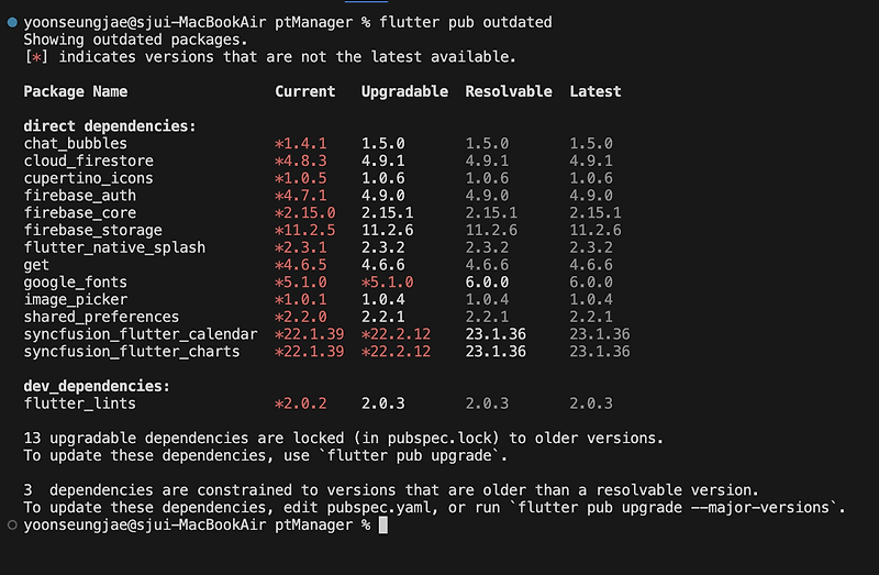 flutter dependencies upgrade(pubspec.yaml) - 플러터 plugin 버전 업그레이드