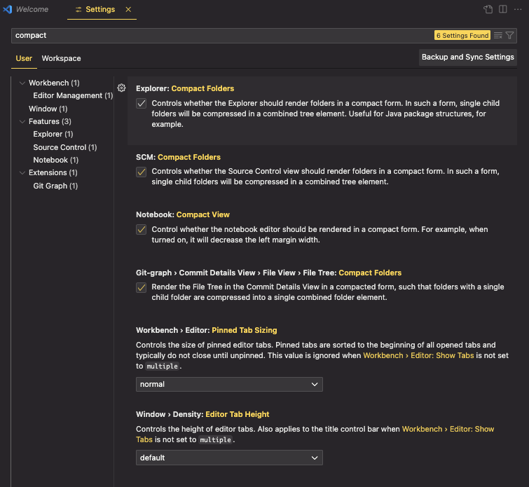 VSCode Compact Folders 비활성화